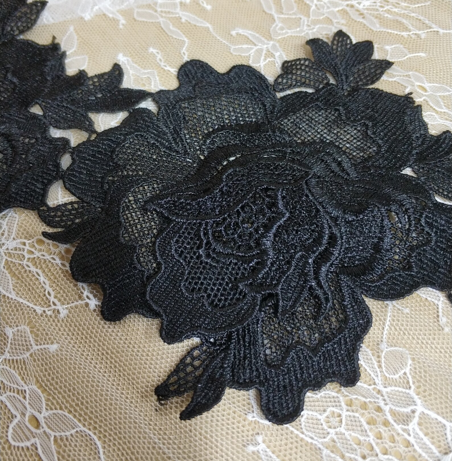 Black Lace 3D Rose Lace Vintage Roses Lace Trim for Bridal | Etsy