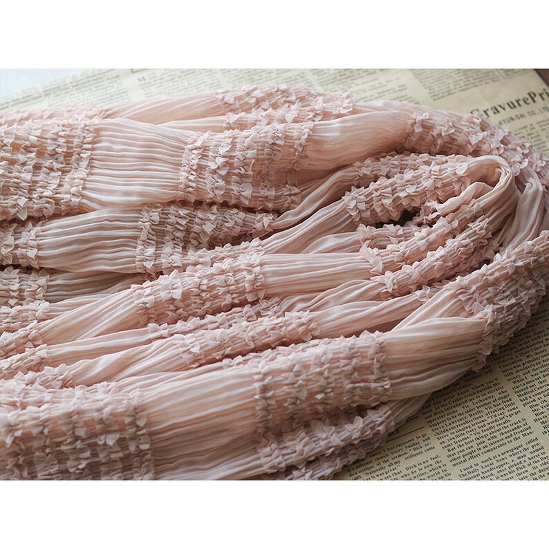Soft Pleated Chiffon Lace Fabric, Striped Frill Ruffled Lace Fabric for ...