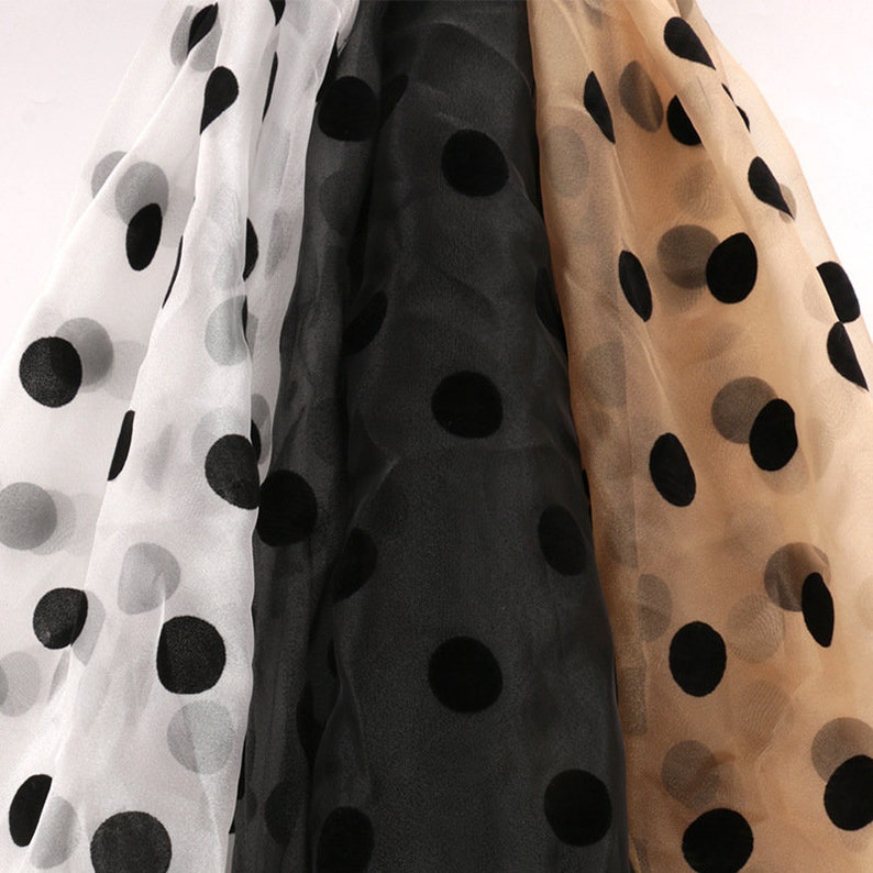 Large 2CM Polka Dot Organza Lace Fabric, Flocking Points Dotted Fabric for Wedding Dress, Bow ...