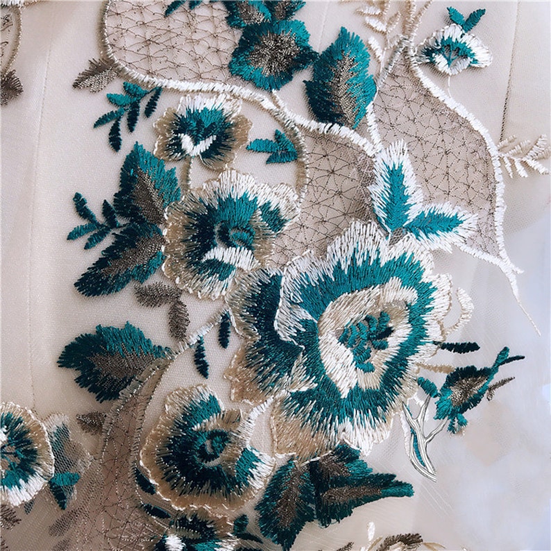 Gold Thread Embroidery Lace Applique Grass Green Floral Lace - Etsy