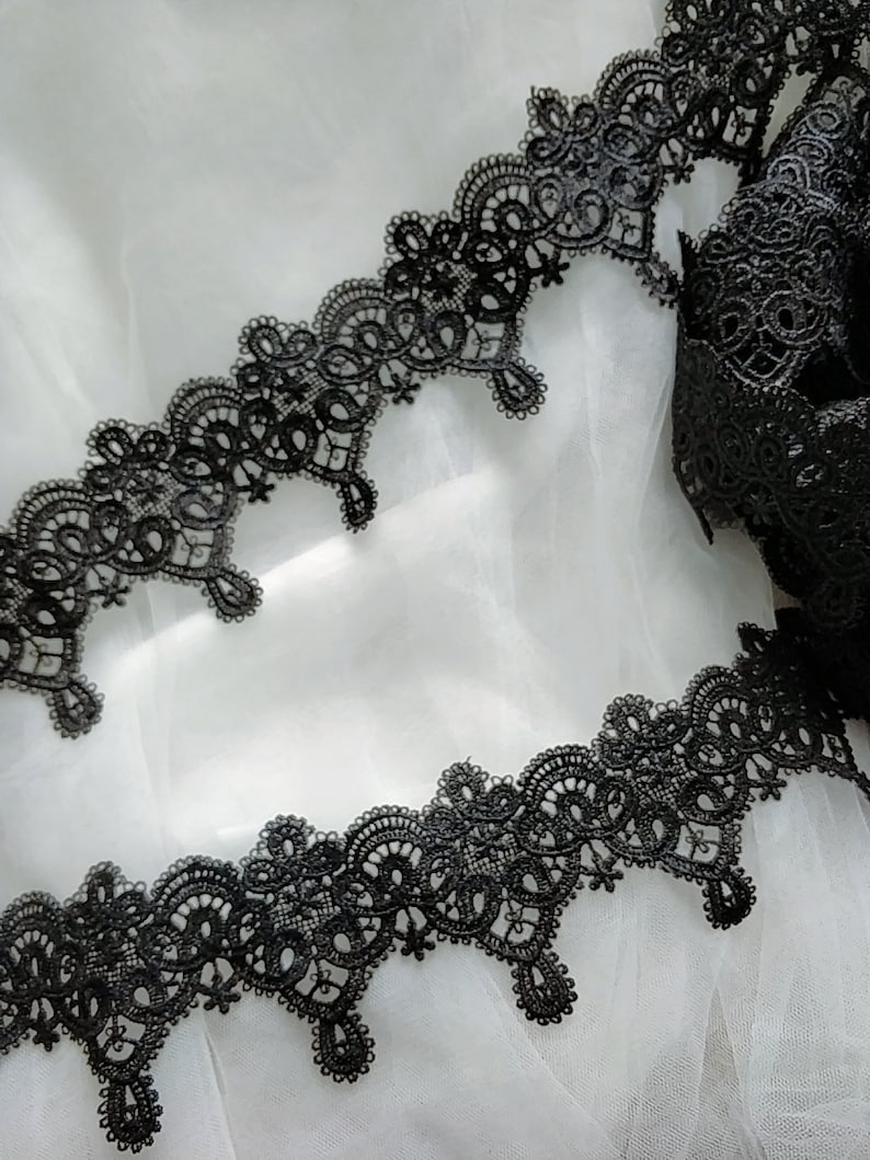 Black Venice Lace Trim Retro Rococo Lace Black Bridal Lace | Etsy
