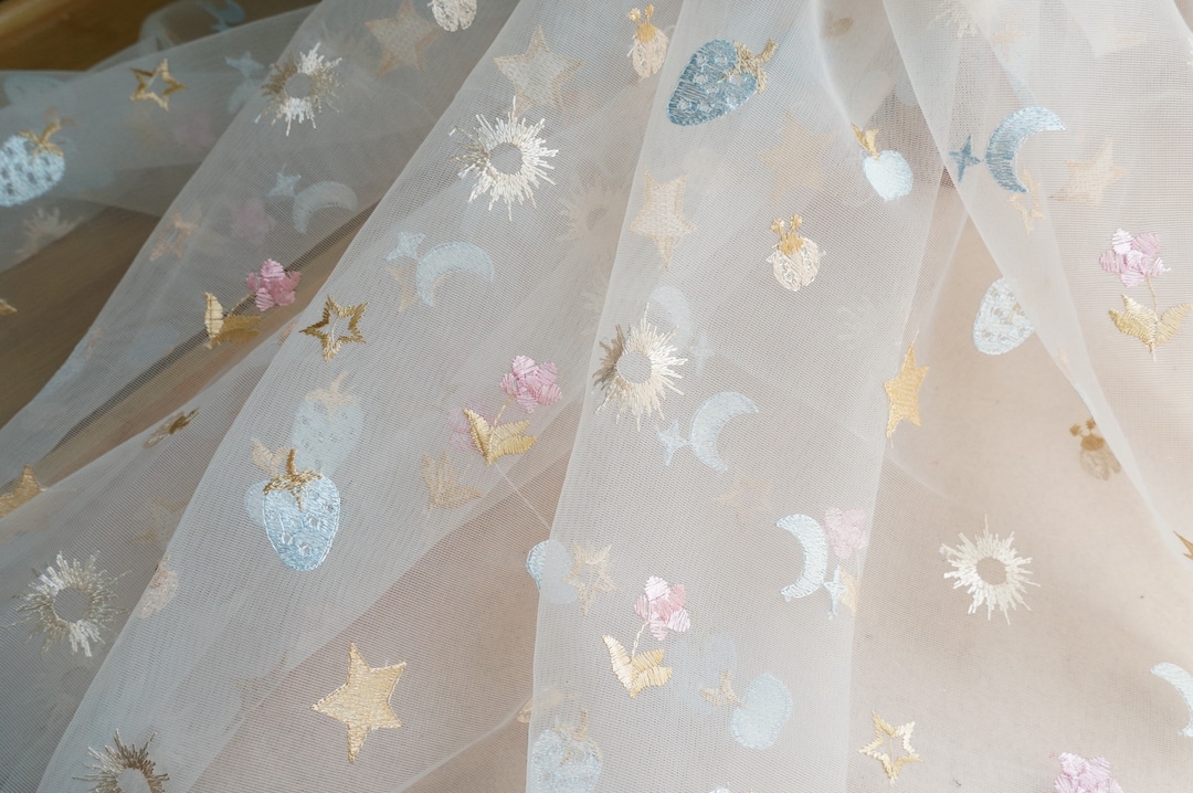 Colorful Embroidered Mesh Fabric, Fantasy Galaxy Mesh Lace Fabric ...
