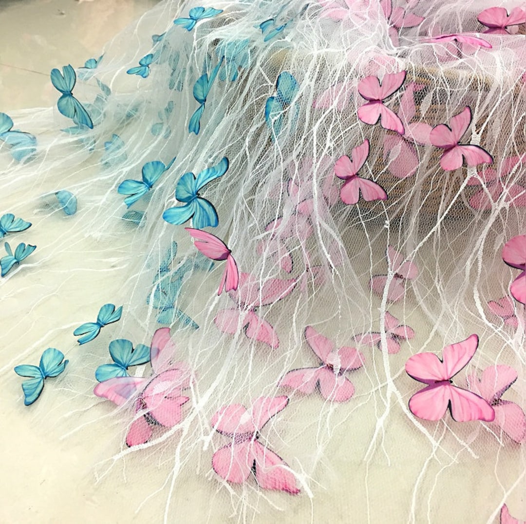 3D Butterflies Overlay Tulle Lace Fabric, Colorful Delicate Tulle ...