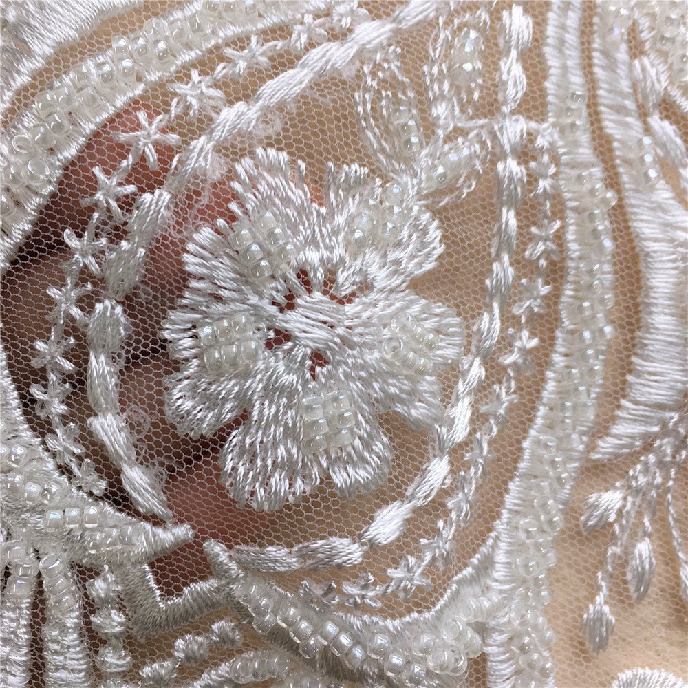 Large Bodice Applique Delicate Embroidered Beads Floral Lace - Etsy