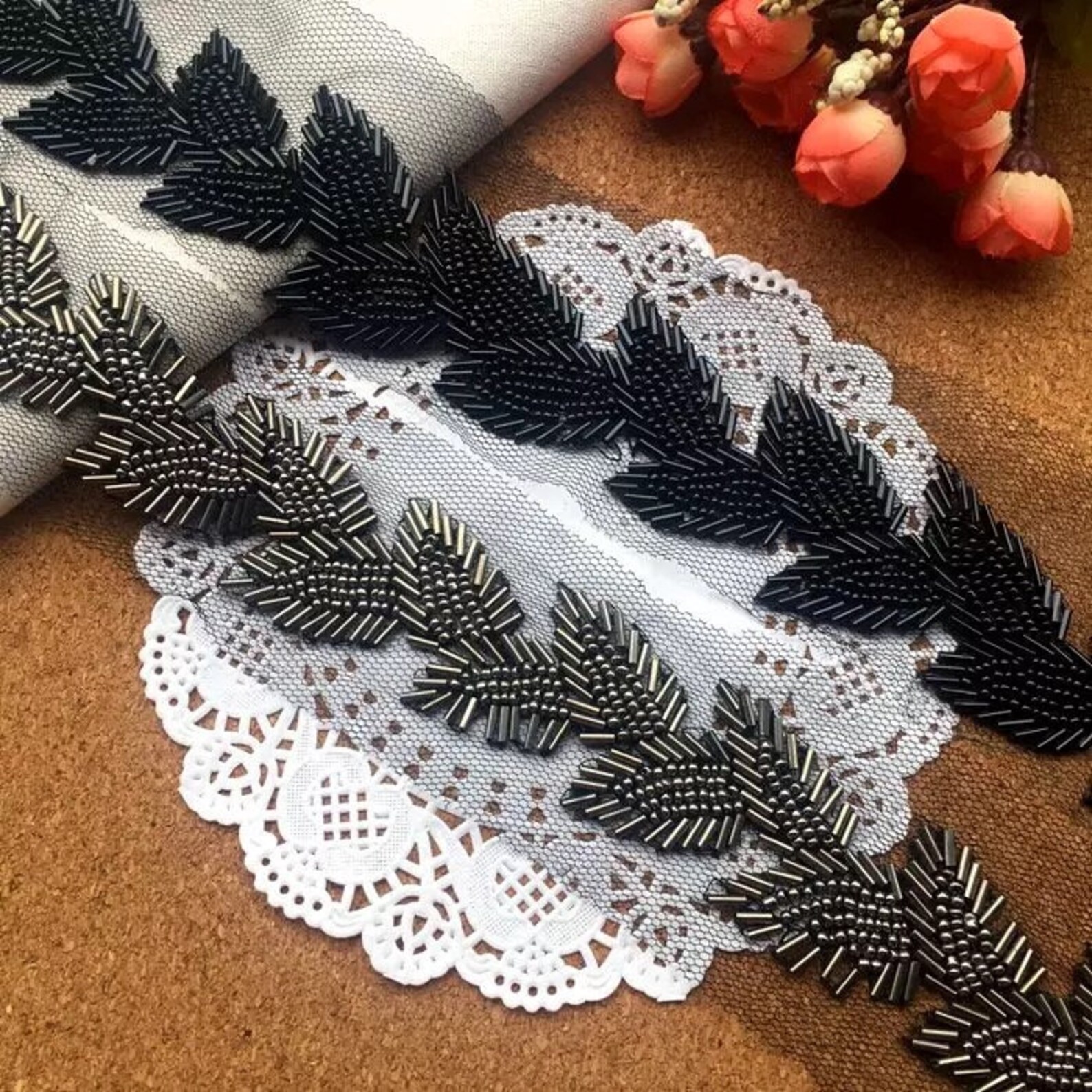 Beaded Trim / Beading Leaf Trail Trim / Bridal Sash Trim / | Etsy