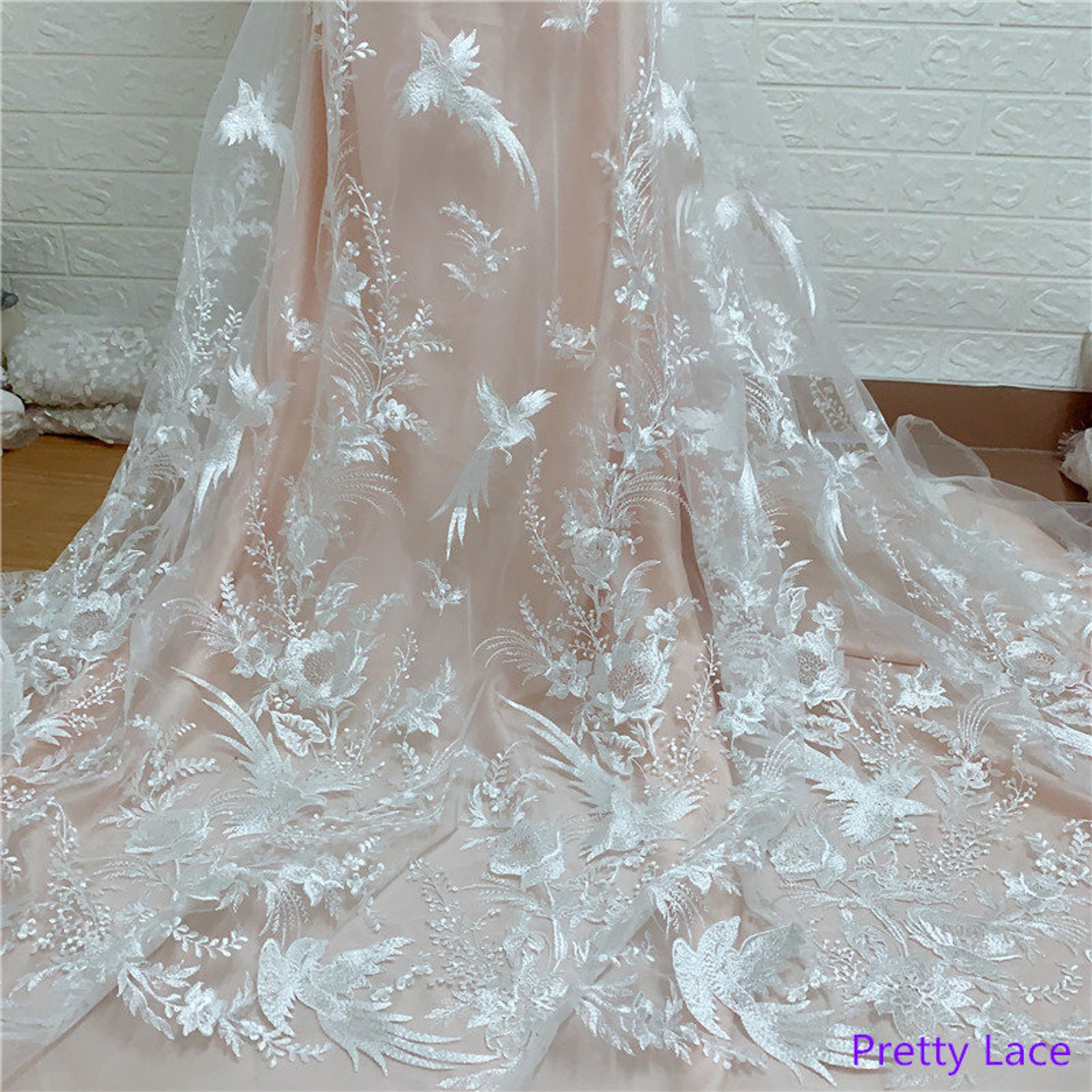 Delicate Embroidery Birds Lace in off White Sequins Floral | Etsy