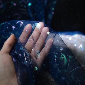 Print Ombre Celestial Mesh Lace Fabric, Gradient Starry Mesh Fabric ...