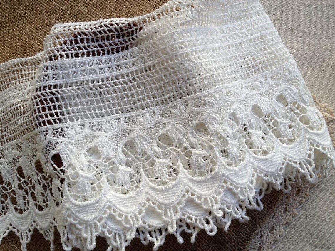 Off White Crocheted Hollowed Lace Retro Cotton Lace Trim - Etsy