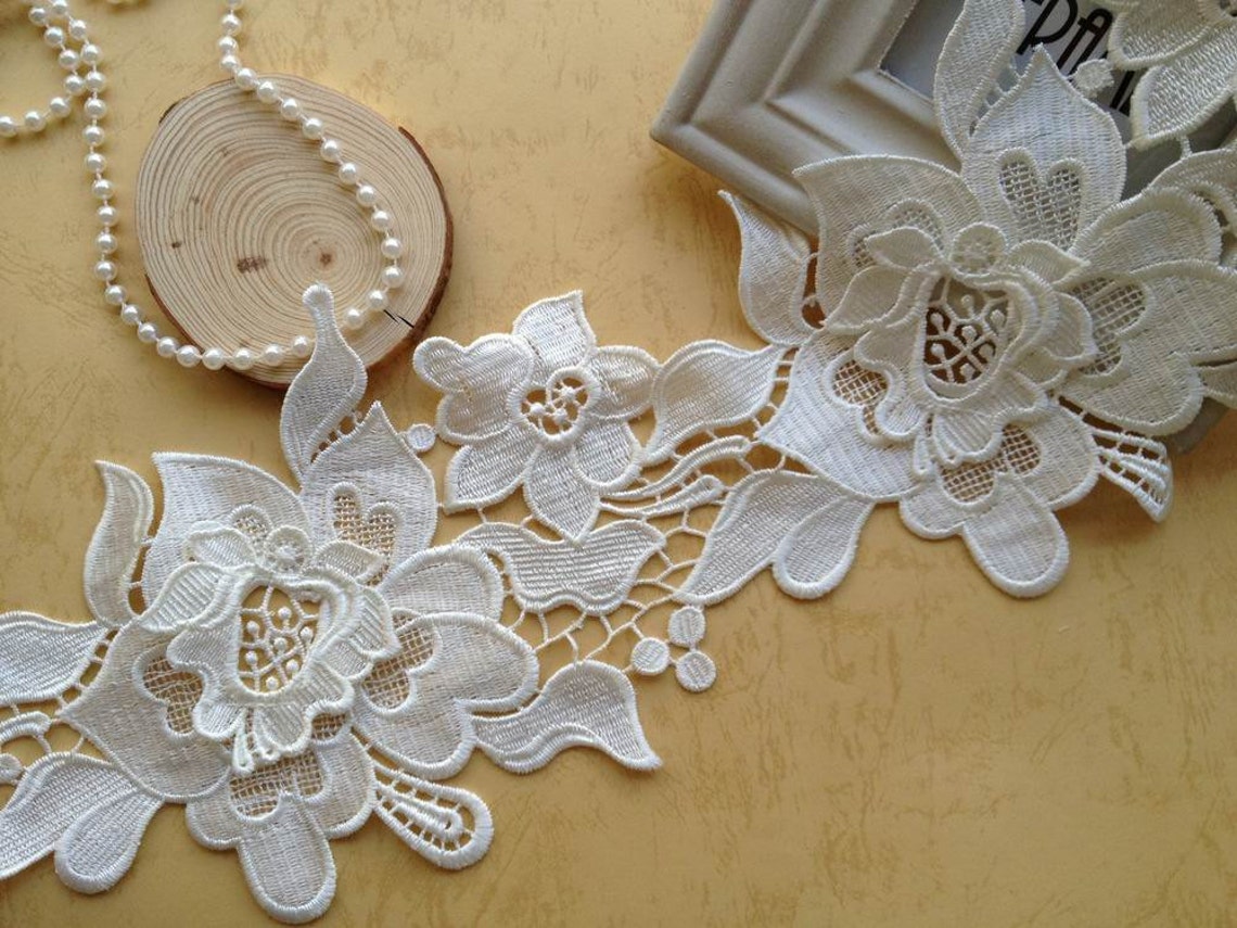 Elegant off White Roses Lace Trim Venice Bridal Embroidered Lace 5.9 ...