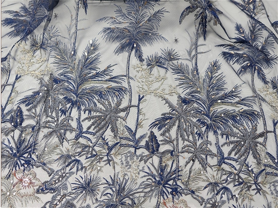 Embroidery Coconut Tree Lace Fabric, Embroidered Flower Butterfly ...