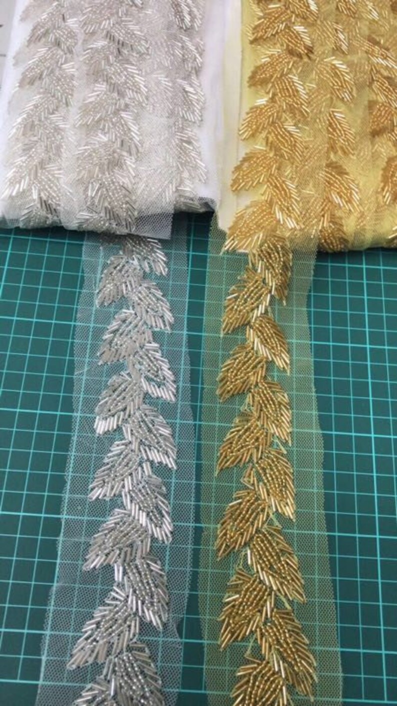 Beaded Trim / Beading Leaf Trail Trim / Bridal Sash Trim / | Etsy