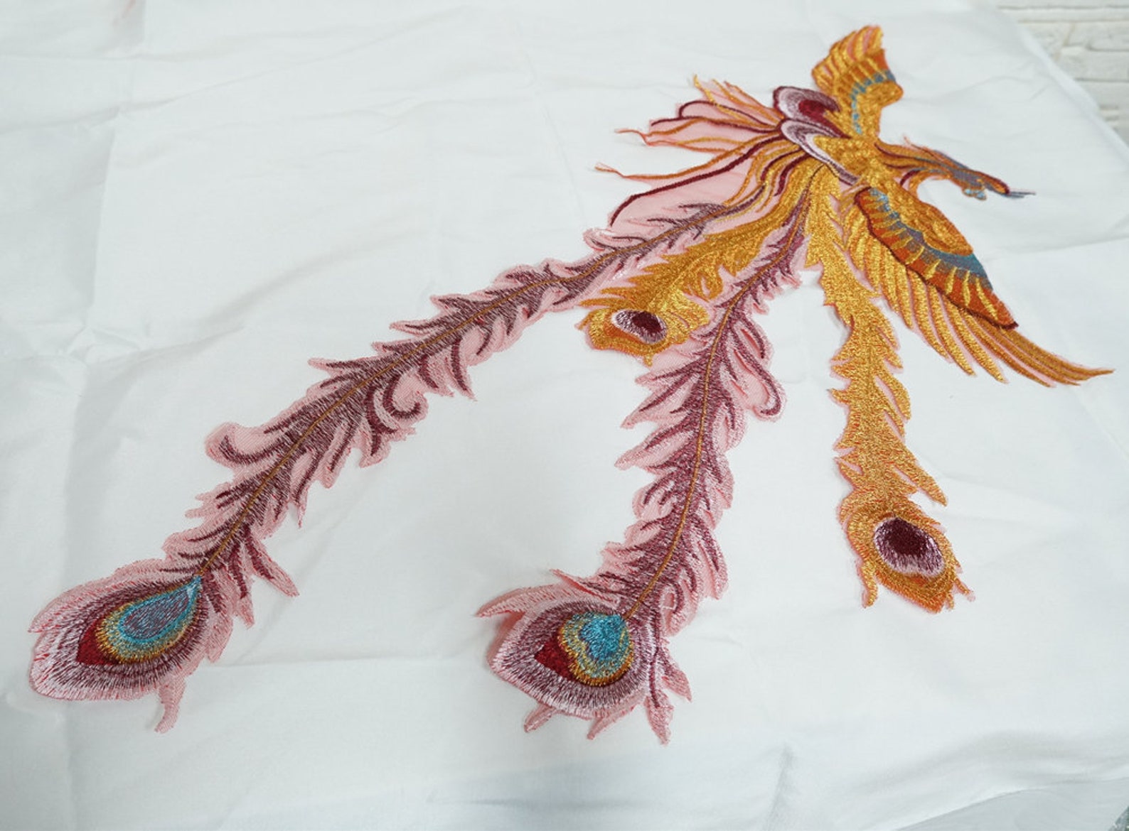 Big Phoenix Tulle Lace Applique, Colorful Sew on Patch, Embroidery ...