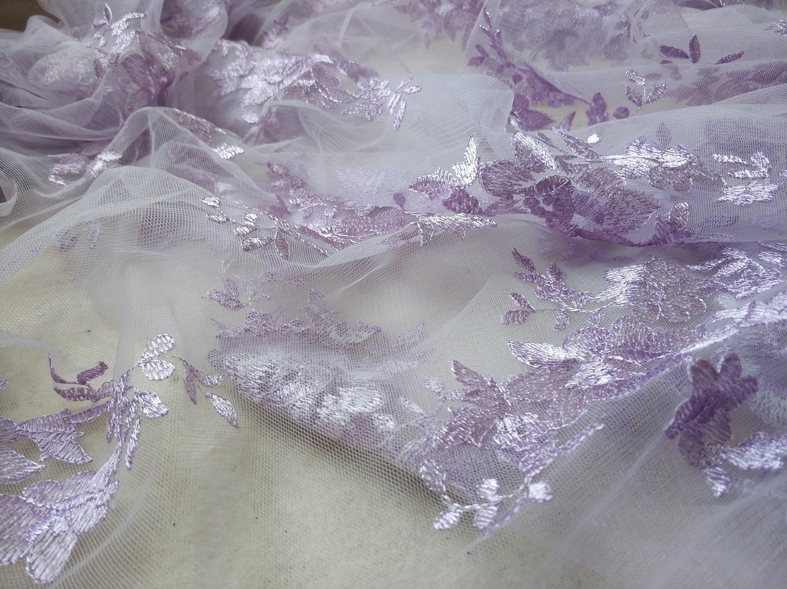 Lavender Lace Fabric, Embroidery Lace Fabric, Lavender Gauze Lace ...