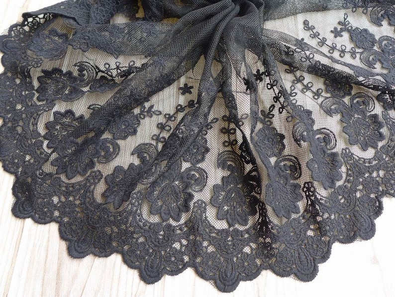Black Cotton Lace Embroidery Mesh Lace Trim With Rose Pattern - Etsy