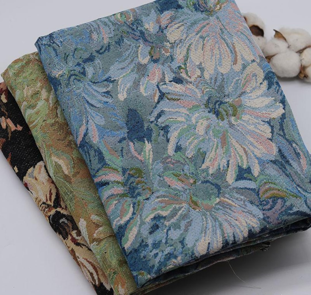 Vintage Floral Jacquard Fabric, Oil Painting Style Flower Venice Fabric ...