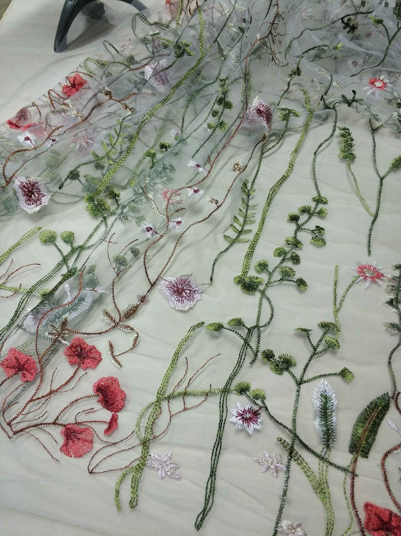 Ivory Embroidered Tulle Lace Fabric Multi Color Embroidered - Etsy