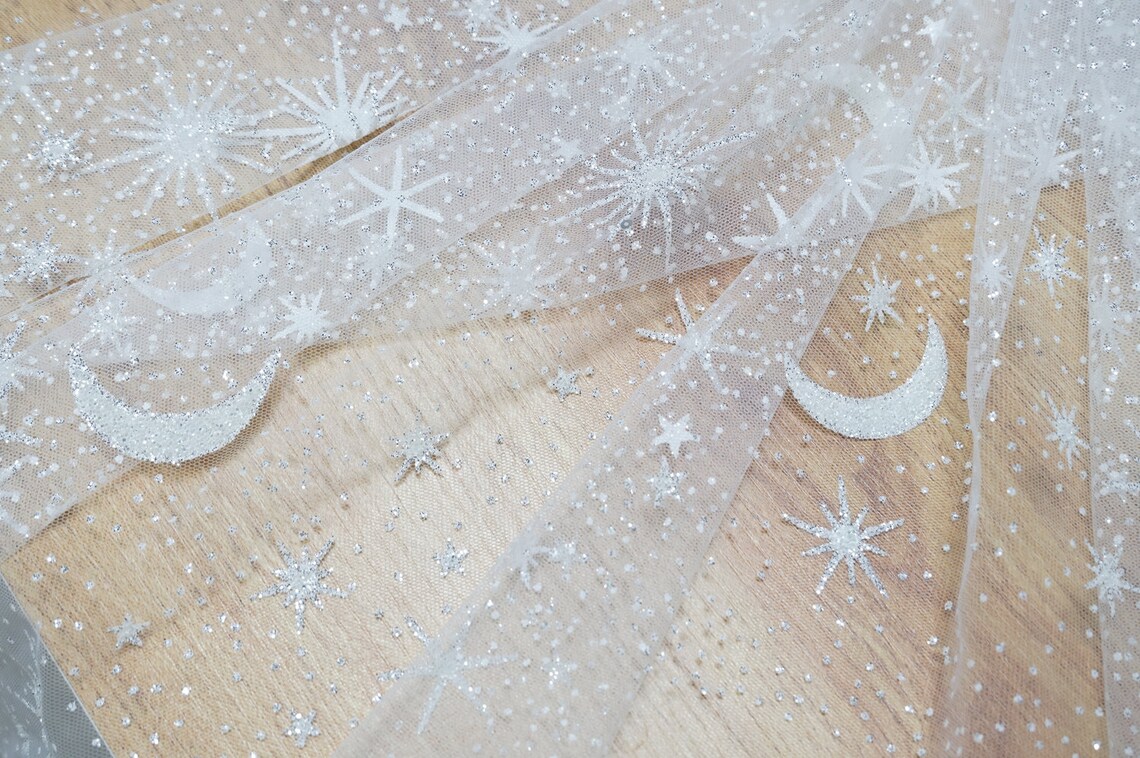 Sparkle Glitter Stars Moons Tulle Fabric Galaxy Shinny lace | Etsy