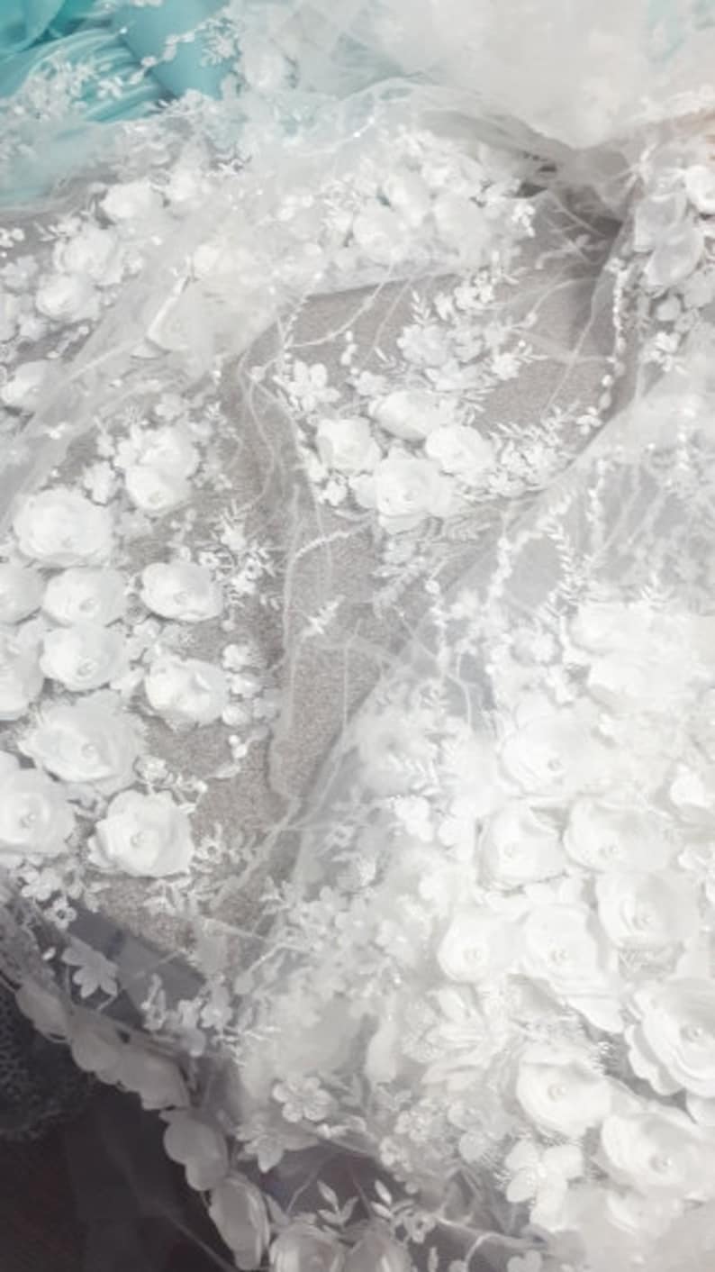 3D Bridal Lace Fabric Beaded Lace Fabric 3D Rose Lace - Etsy