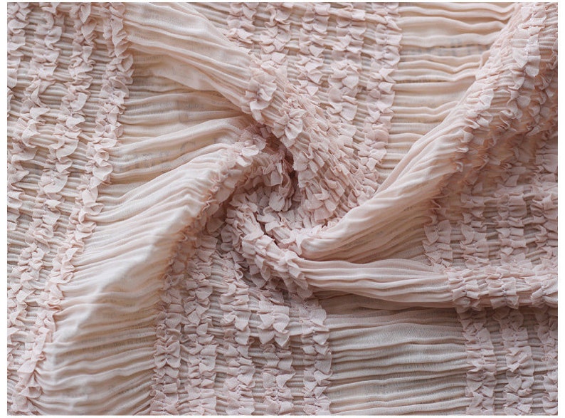 Soft Pleated Chiffon Lace Fabric, Striped Frill Ruffled Lace Fabric for ...