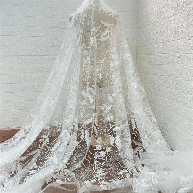 Gorgeous Floral Embroidery Lace Fabric Leaf Overlay Tulle - Etsy