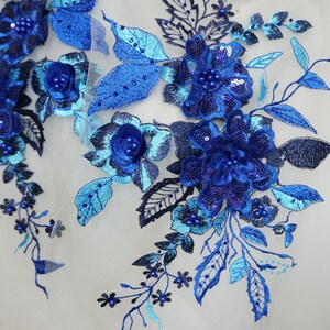 Royal Blue Applique, Beaded Lace Applique, 3D Bridal Lace Applique ...