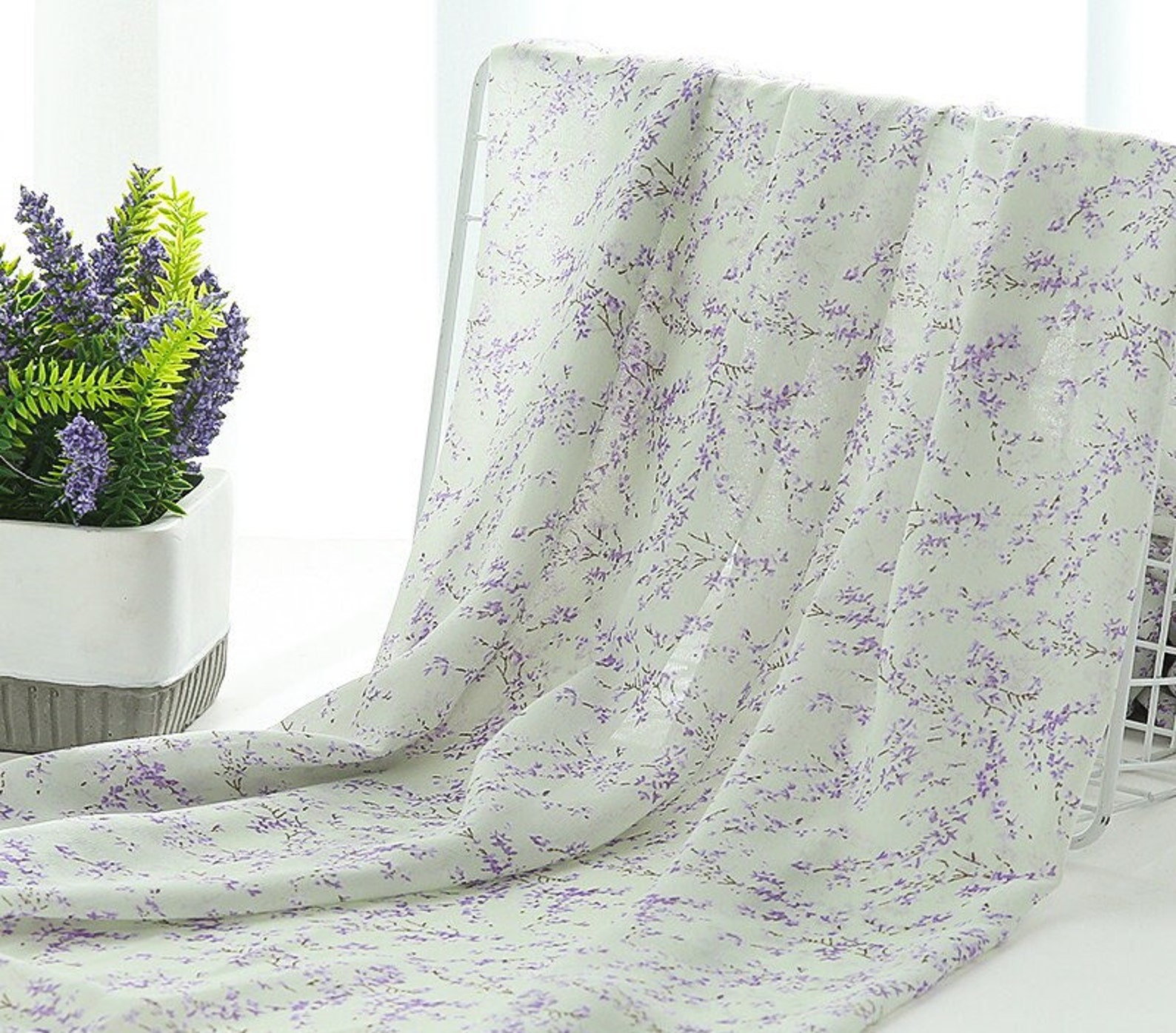 Wild Flowers Overlay Chiffon Fabric, Breathable Soft Fabric for Summer ...