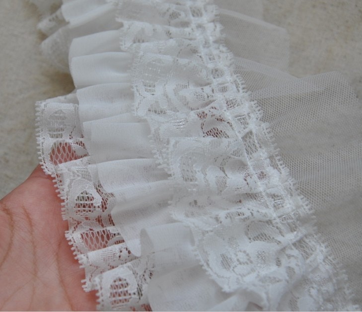 Black Fold Lace / off White Ruffle Lace Trim for Baby Dress, Collar ...