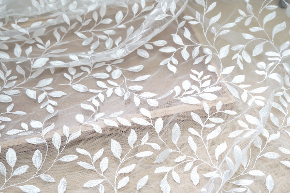 Stunning Leaf Trim Overlay tulle fabric Embroidery Venice | Etsy