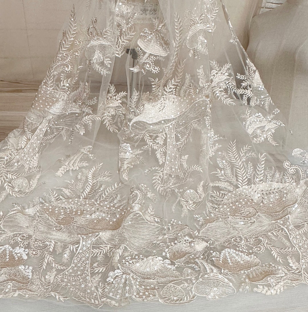 Mushroom Embroidery Wedding Lace Fabric, Fairy Tale Themed Fungus ...