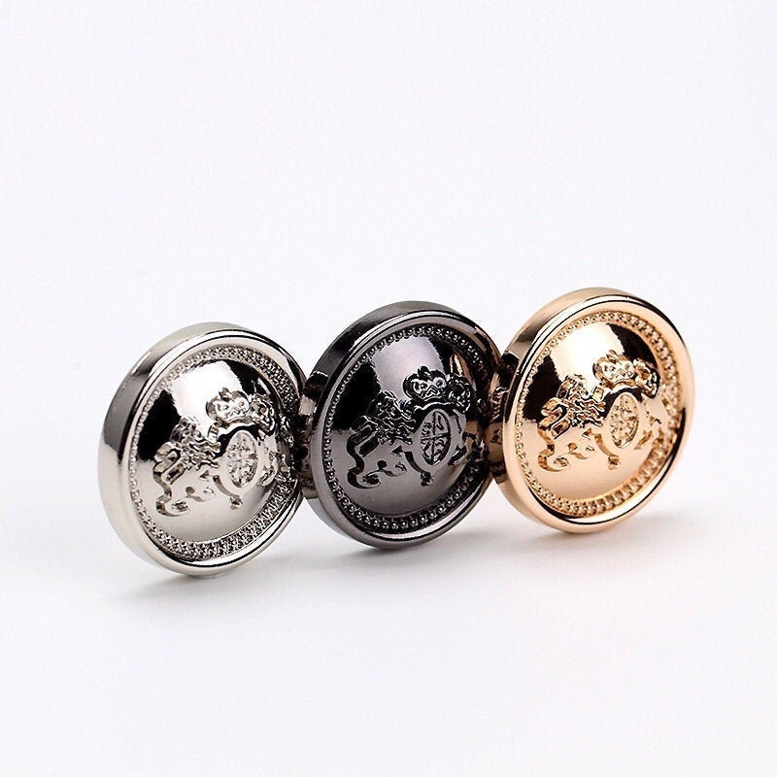 50 Pcs Unique Double Lions Carved Metallic Buttons Round - Etsy