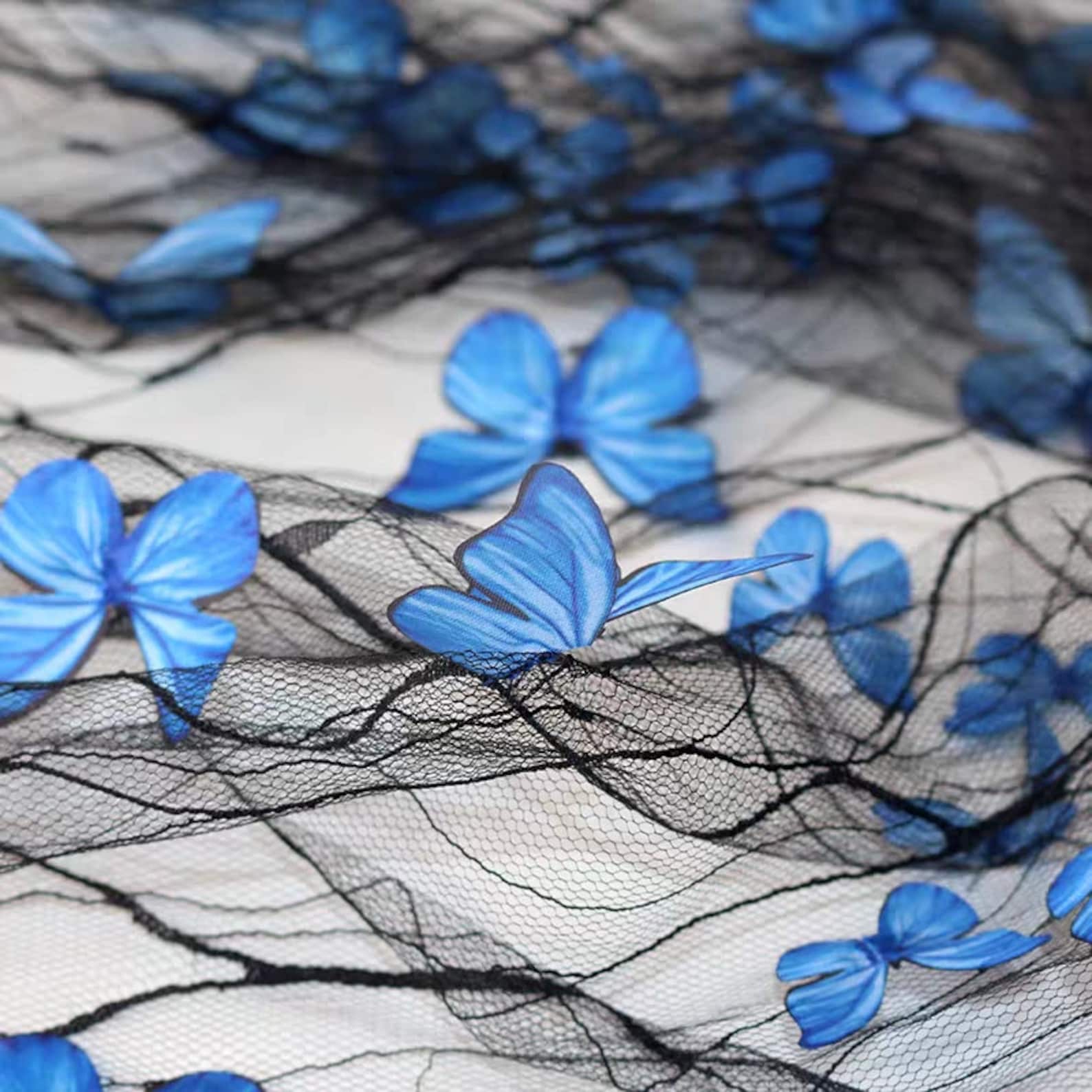 3D Butterflies Overlay Tulle Lace Fabric, Black Tulle Lace, Mesh Lace ...