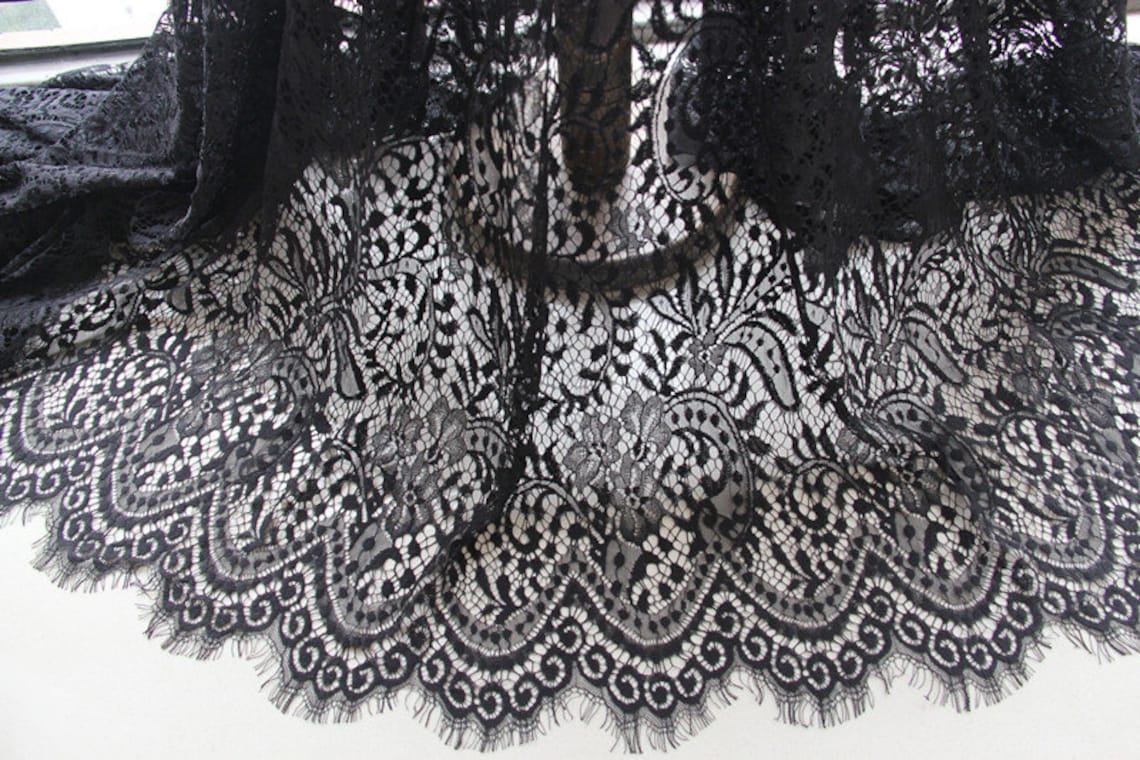 Vintage Paisley Lace Fabric Black Eyelash Lace Double | Etsy
