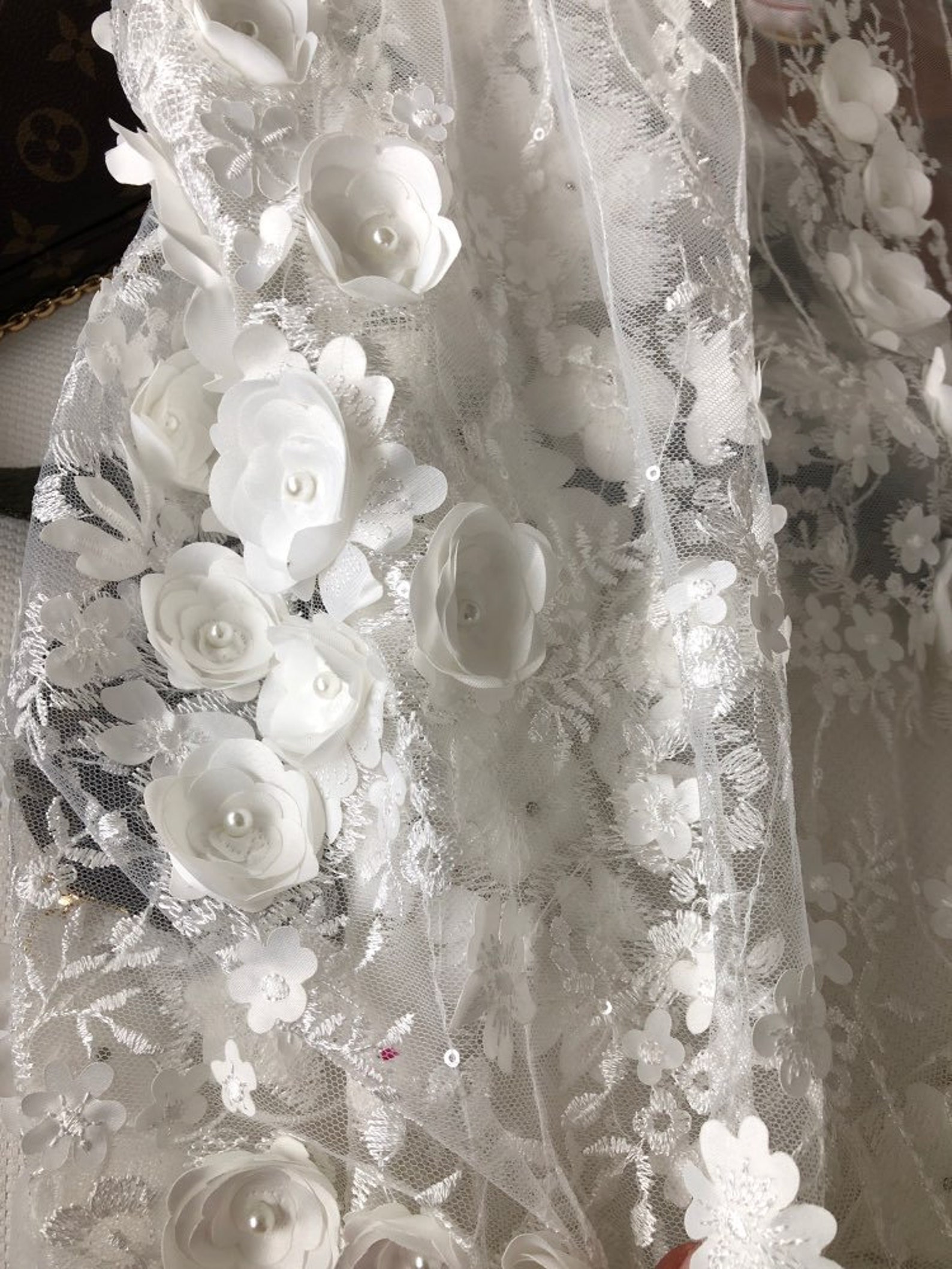 3D Bridal Lace Fabric Beaded Lace Fabric 3D Rose Lace - Etsy