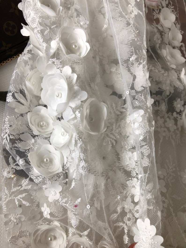 3D Bridal Lace Fabric Beaded Lace Fabric 3D Rose Lace - Etsy