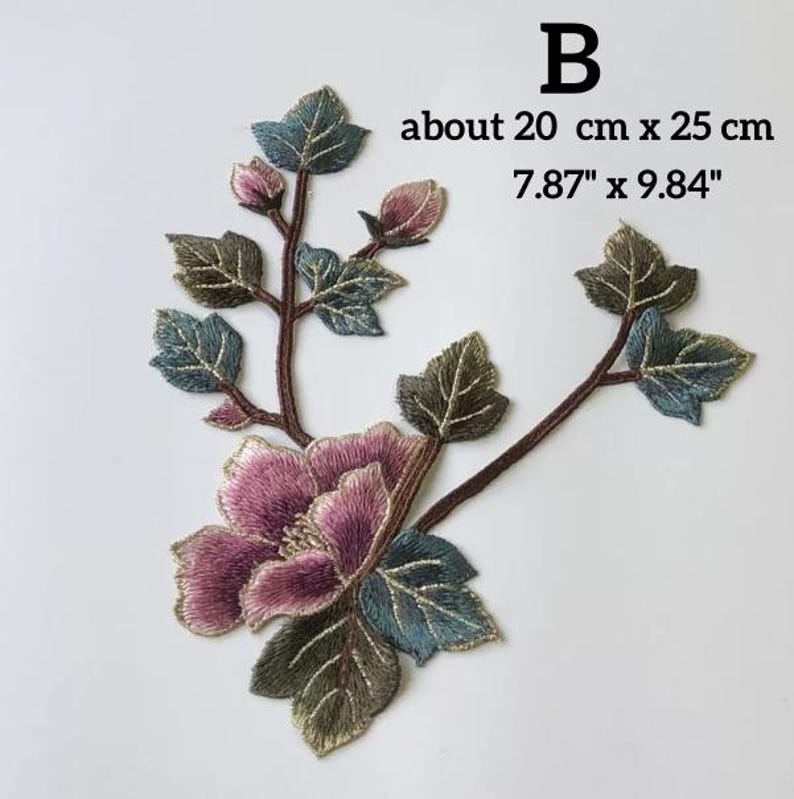 Flower Leaf Embroidered Sewing Applique, Vintage Floral Patch, Prom ...