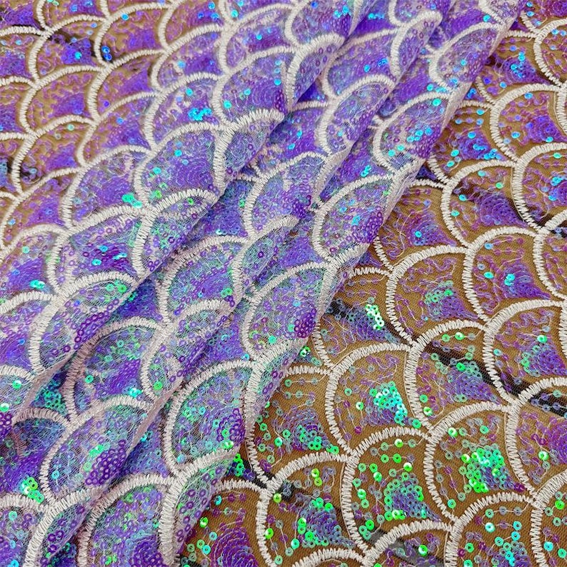 Iridescent Fish Scale Mesh Fabric, Sparkling Sequin Embroidered Lace ...