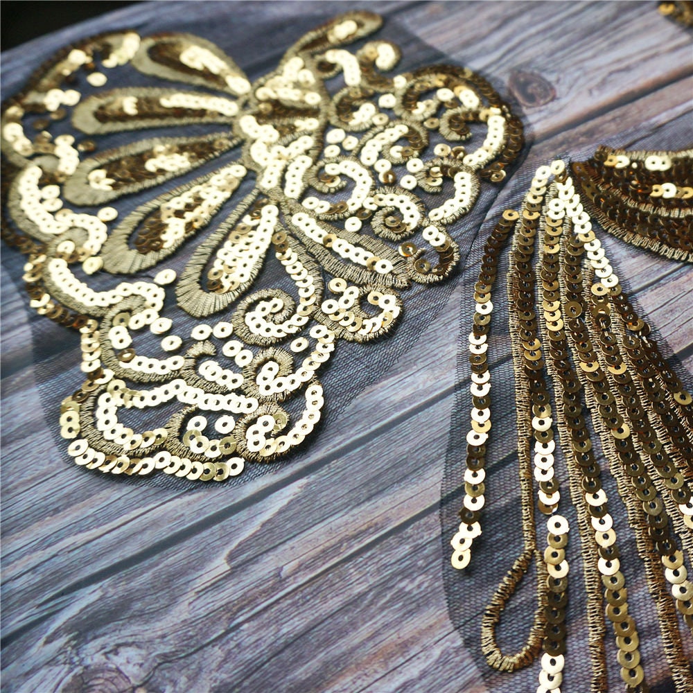 Sparkle Gold Sequins Lace Applique Metallic Embroidery Large - Etsy