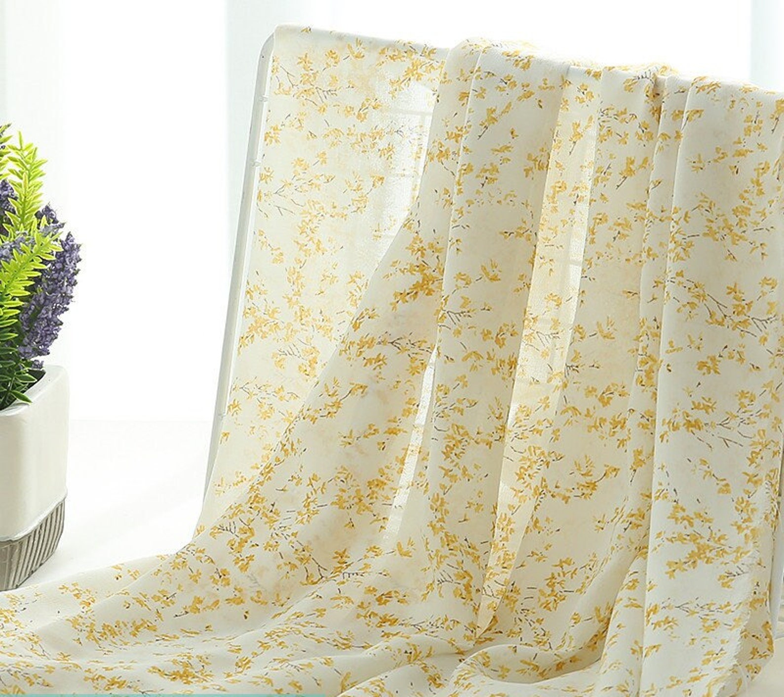 Wild Flowers Overlay Chiffon Fabric, Breathable Soft Fabric for Summer ...