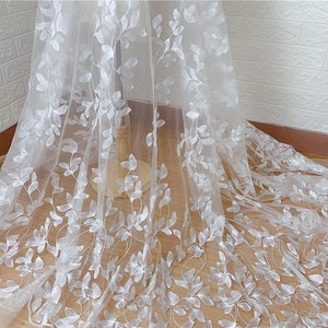 Stunning Leaf Overlay Tulle Fabric, Embroidery Lace Fabric for Wedding ...