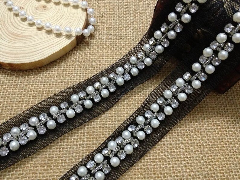 Ivory Beaded Lace Trim Crystal Rhinestone Beaded Lace Chain | Etsy