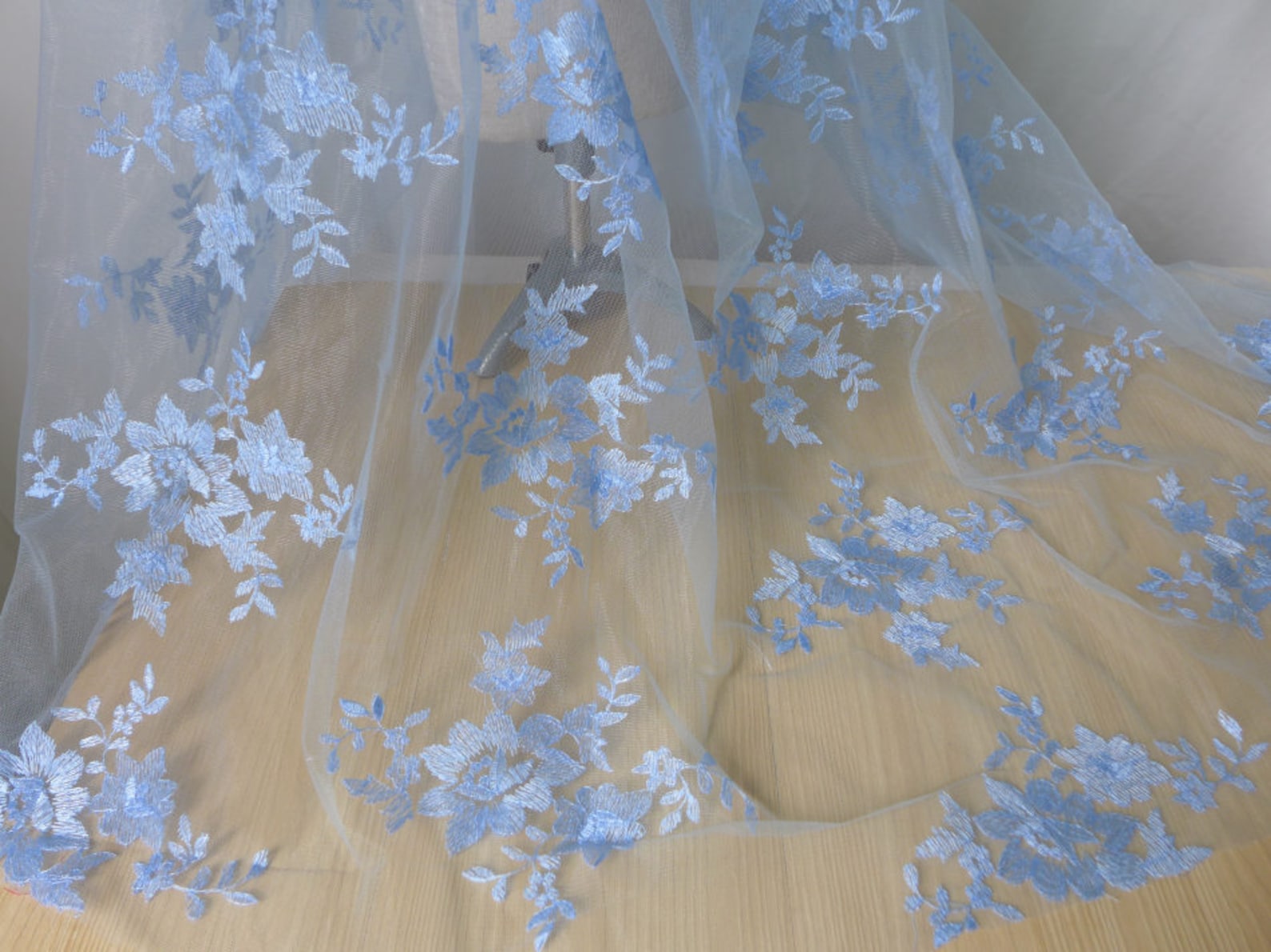 Light Blue Wedding Lace Fabric, Sky Blue Flroal Embroidery Lace Fabric ...