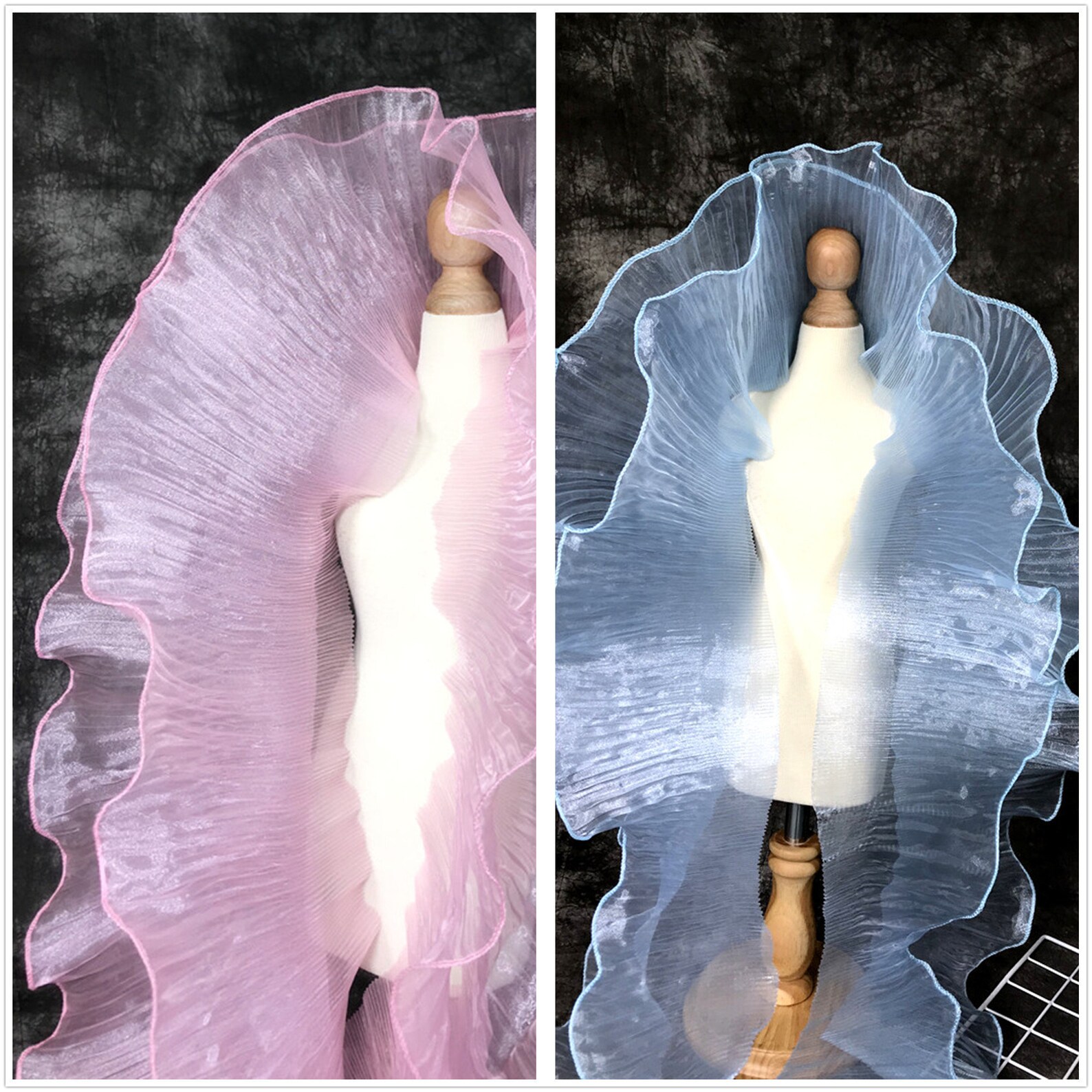 Gleam Pink Pleated Organza Lace Trim, Single Layer Fold Lace Trim for ...