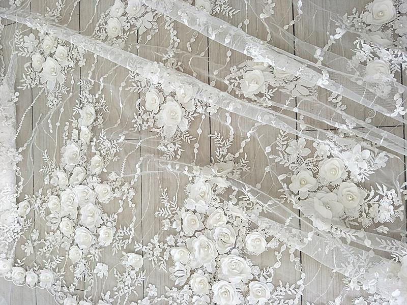 3D Bridal Lace Fabric Beaded Lace Fabric 3D Rose Lace - Etsy