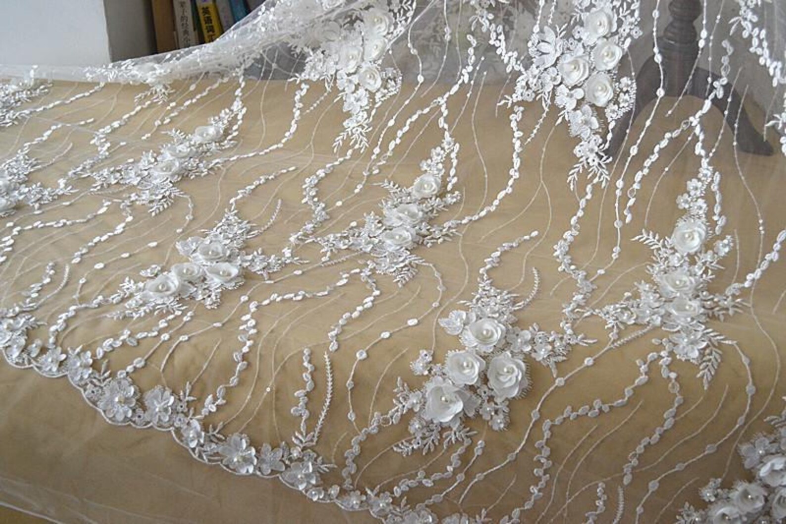 3D Bridal Lace Fabric Beaded Lace Fabric 3D Rose Lace - Etsy