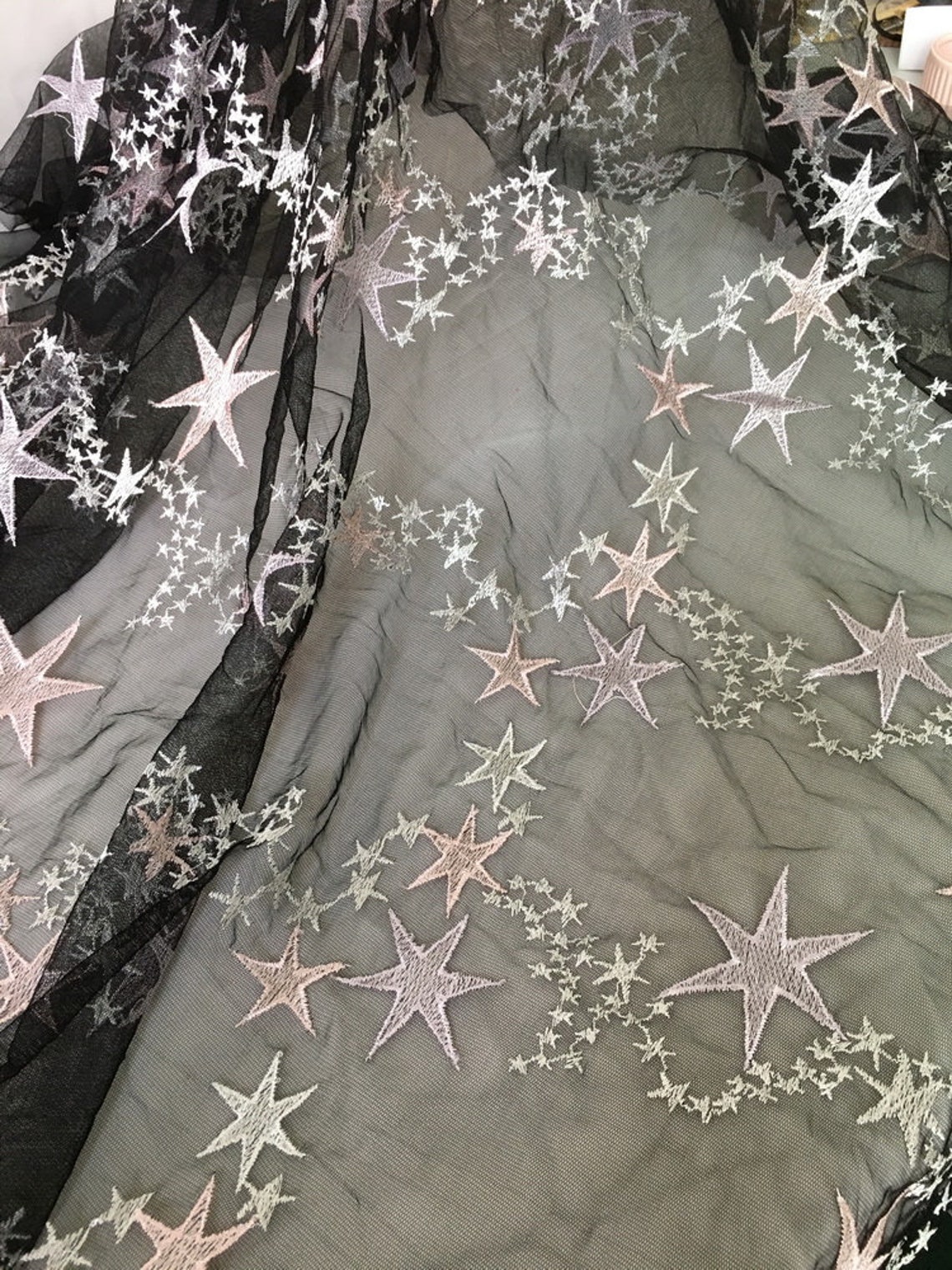Star Pattern Fabric Embroidered Tulle Fabric Illusion Gowns | Etsy