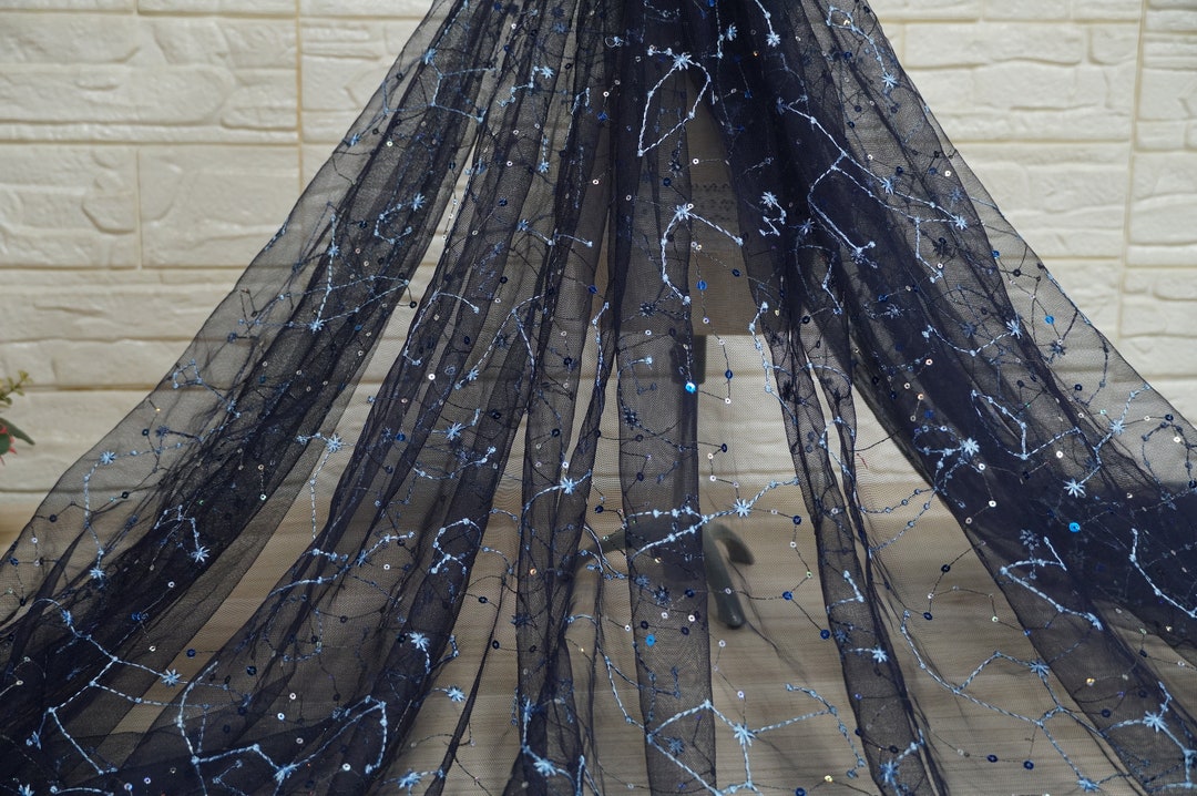 Celestial Embroidery Stars Sequins Stars Lace Fabric, Galaxy Starry ...