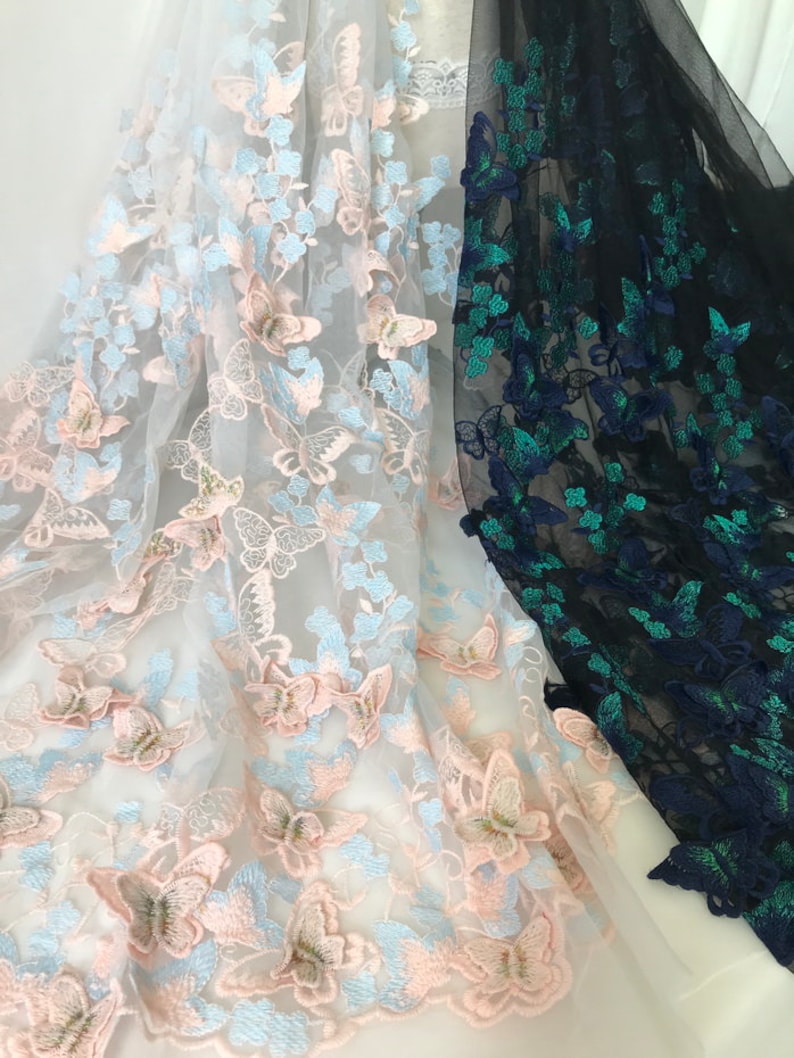 3D Butterfly Lace Fabric in Navy Vivid Lace Fabric with | Etsy