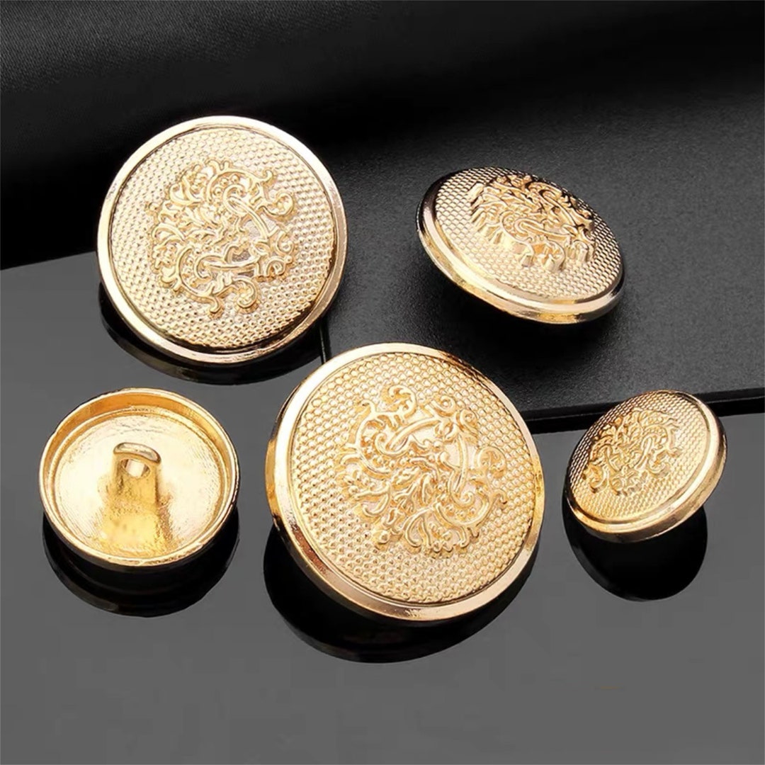 50 Pcs Light Gold Badge Shank Buttons, Retro Round Insignia Style ...