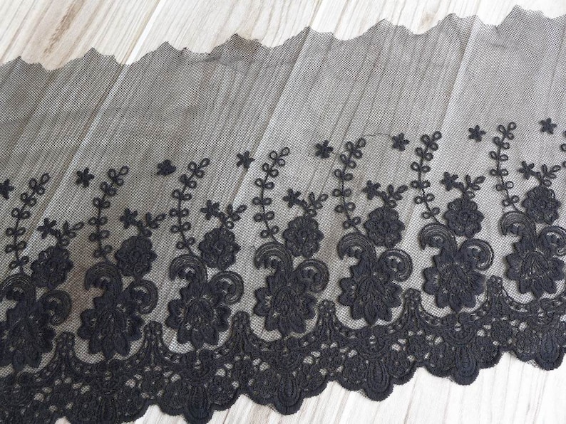 Black Cotton Lace Embroidery Mesh Lace Trim With Rose Pattern - Etsy