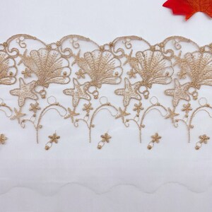 Vintage Gold Shell Starfish Embroidery Tulle Lace Trim, Gold Thread ...